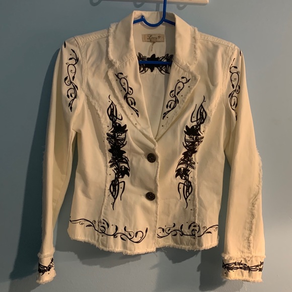Lucy Paris | Jackets & Coats | Lucy Paris White Jean Jacket With Design ...